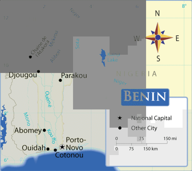Benin map. Terrain, area and outline maps of Benin. | CountryReports ...