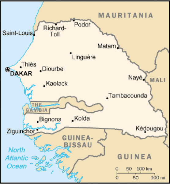 Senegal map. Terrain, area and outline maps of Senegal ...